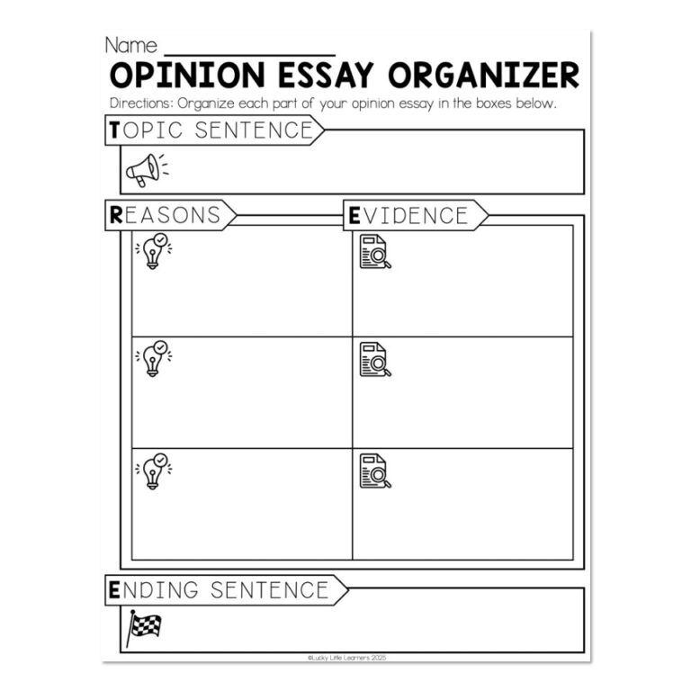 Opinion Writing - Opinion Essay Organizer - Lucky Little Learners