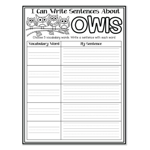 Owls Unit - Sentences About Owls - Lucky Little Learners