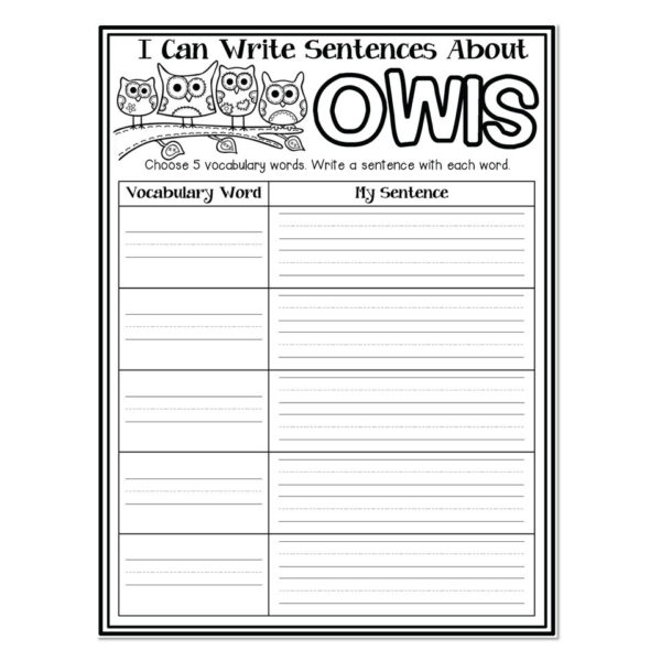 Owls Unit - Sentences About Owls - Lucky Little Learners