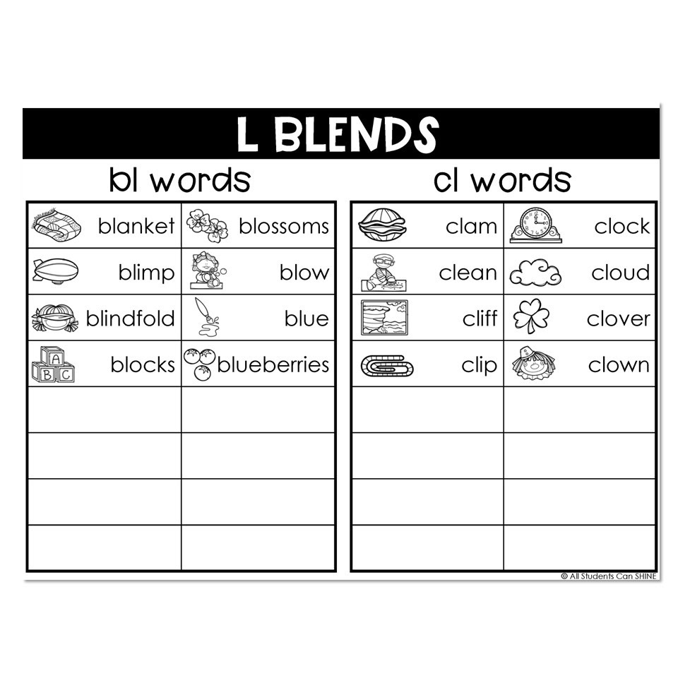Phonics Dictionary - L Blends - Lucky Little Learners