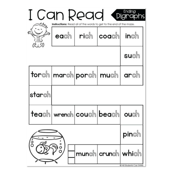 Phonics Fluency Mazes - Ending Digraphs - Lucky Little Learners