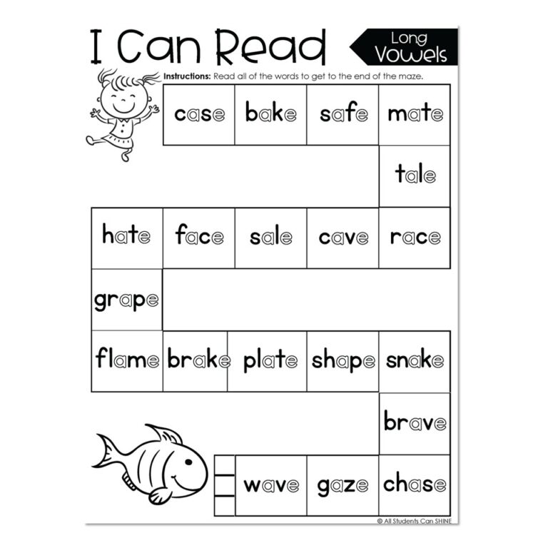 Phonics Fluency Mazes - Long Vowels - Lucky Little Learners