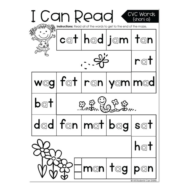 Phonics Fluency Mazes - Short Vowels - Lucky Little Learners