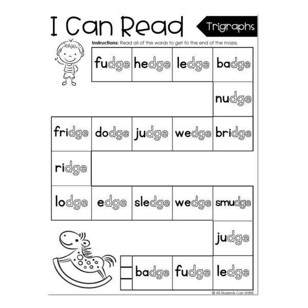 Phonics Fluency Mazes - Trigraphs - Lucky Little Learners