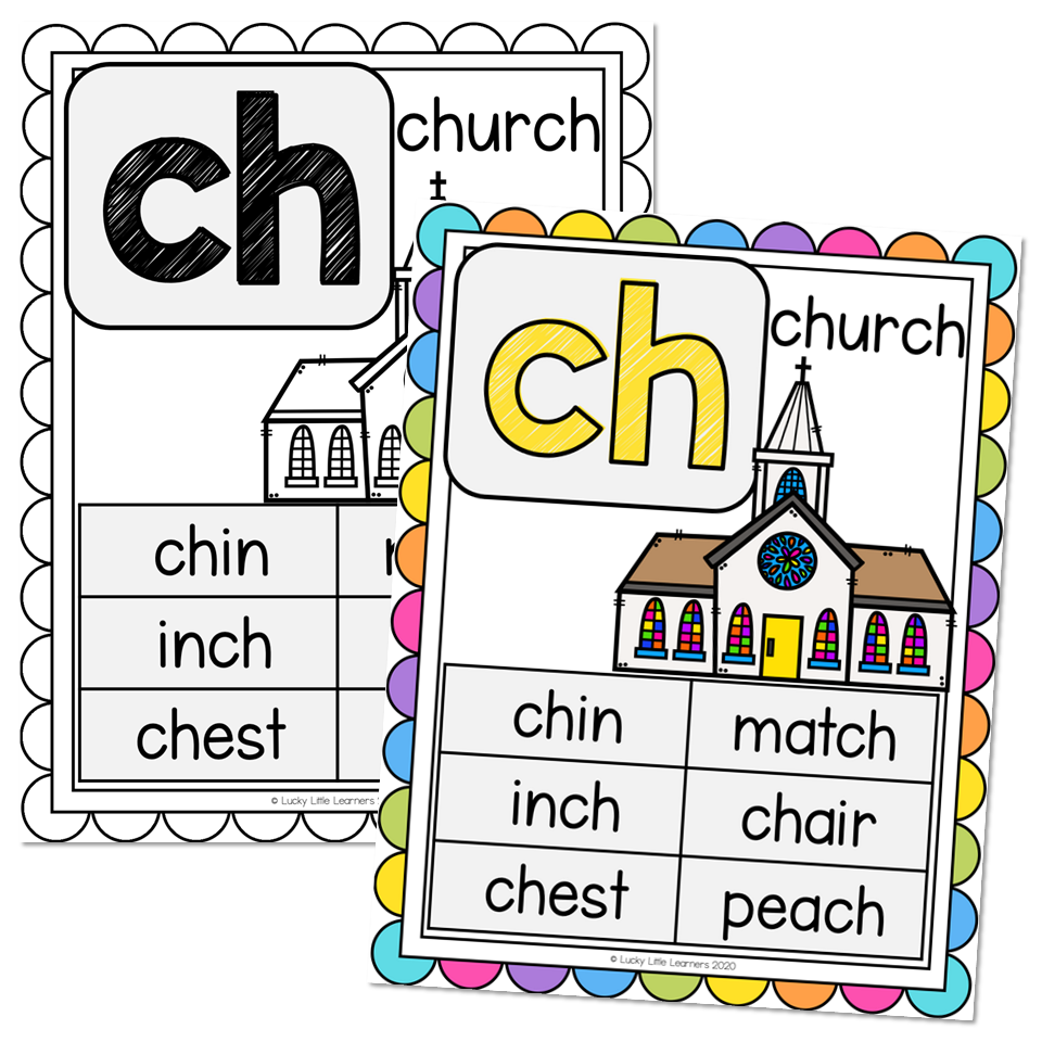 Phonics Posters - Blends, Endings, Digraphs Posters - ch - Lucky Little ...