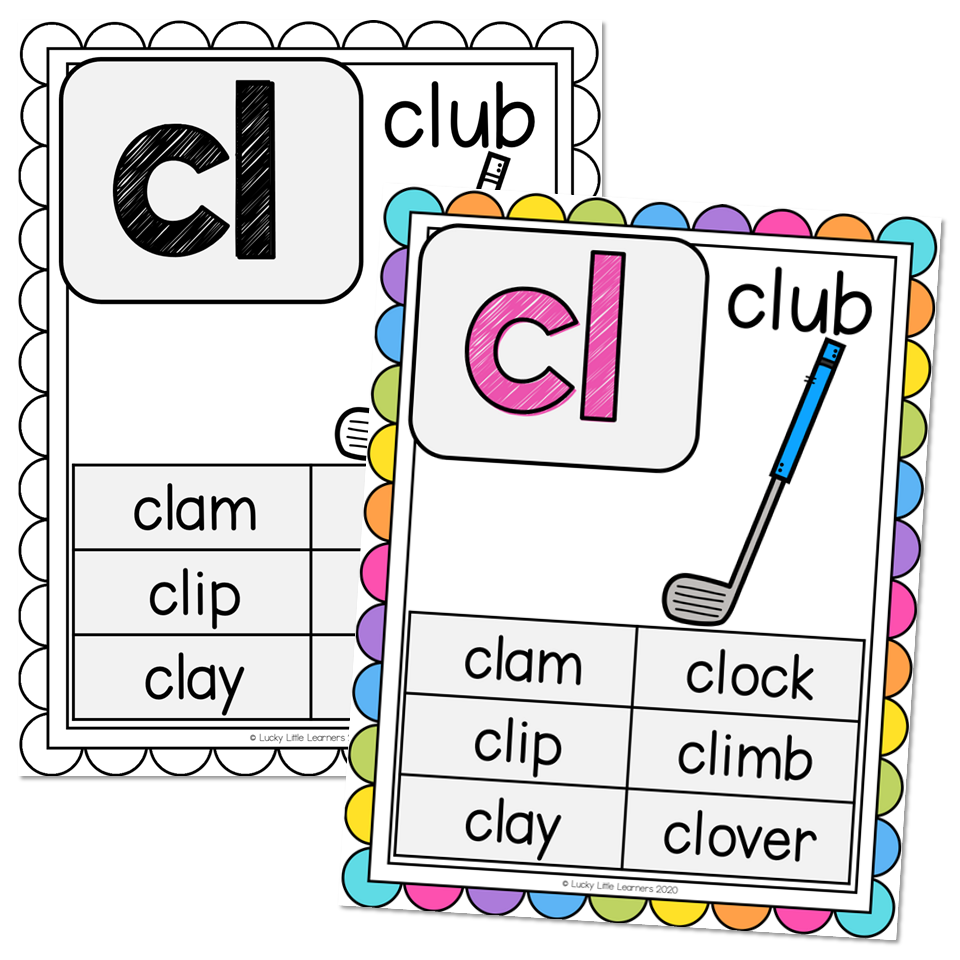 Phonics Posters - Blends, Endings, Digraphs Posters - cl - Lucky Little ...