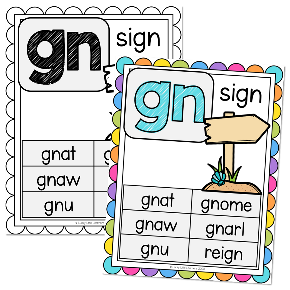 Phonics Posters - Blends, Endings, Digraphs Posters - gn - Lucky Little ...