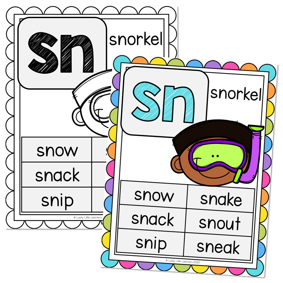Phonics Posters - Blends, Endings, Digraphs Posters - sn - Lucky Little ...
