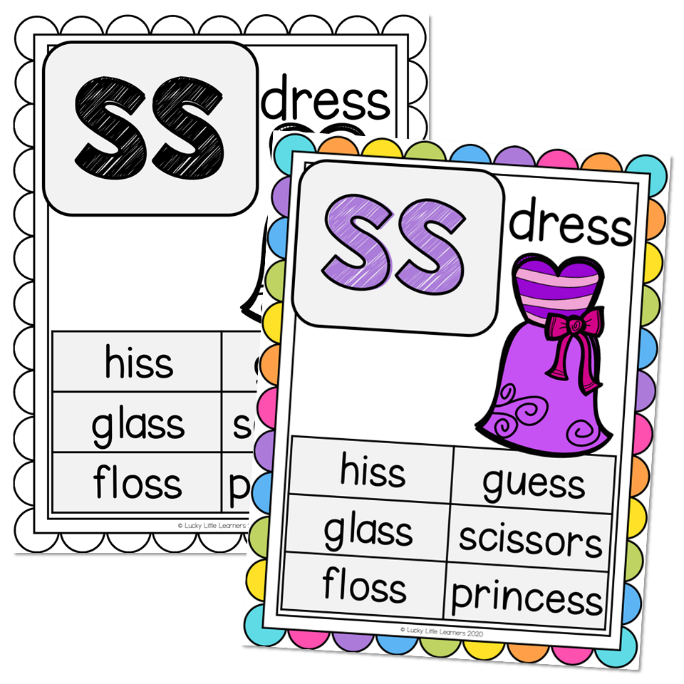 Phonics Posters - Blends, Endings, Digraphs Posters - ss - Lucky Little ...