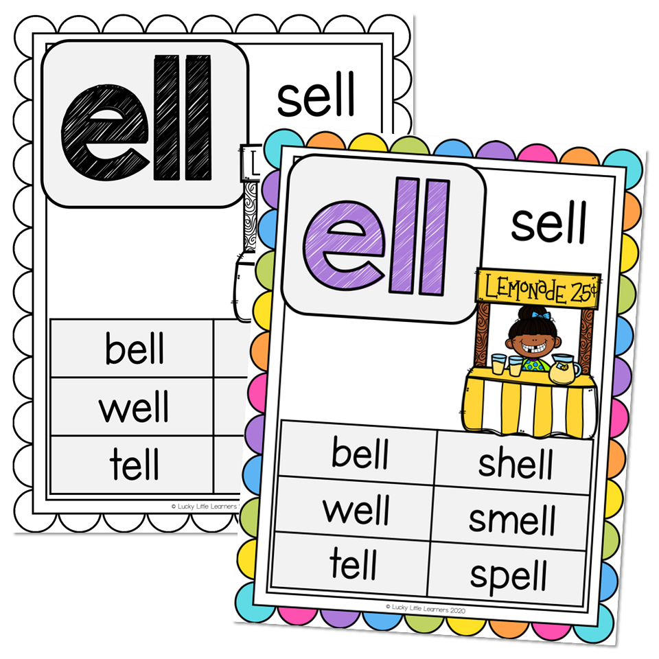 Phonics Posters -Short Vowels Posters - ell - Lucky Little Learners