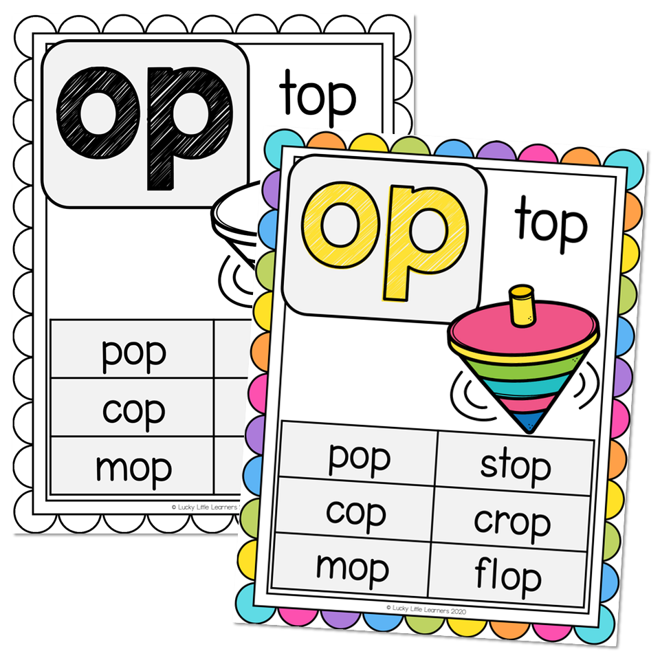 Phonics Posters -Short Vowels Posters - op - Lucky Little Learners