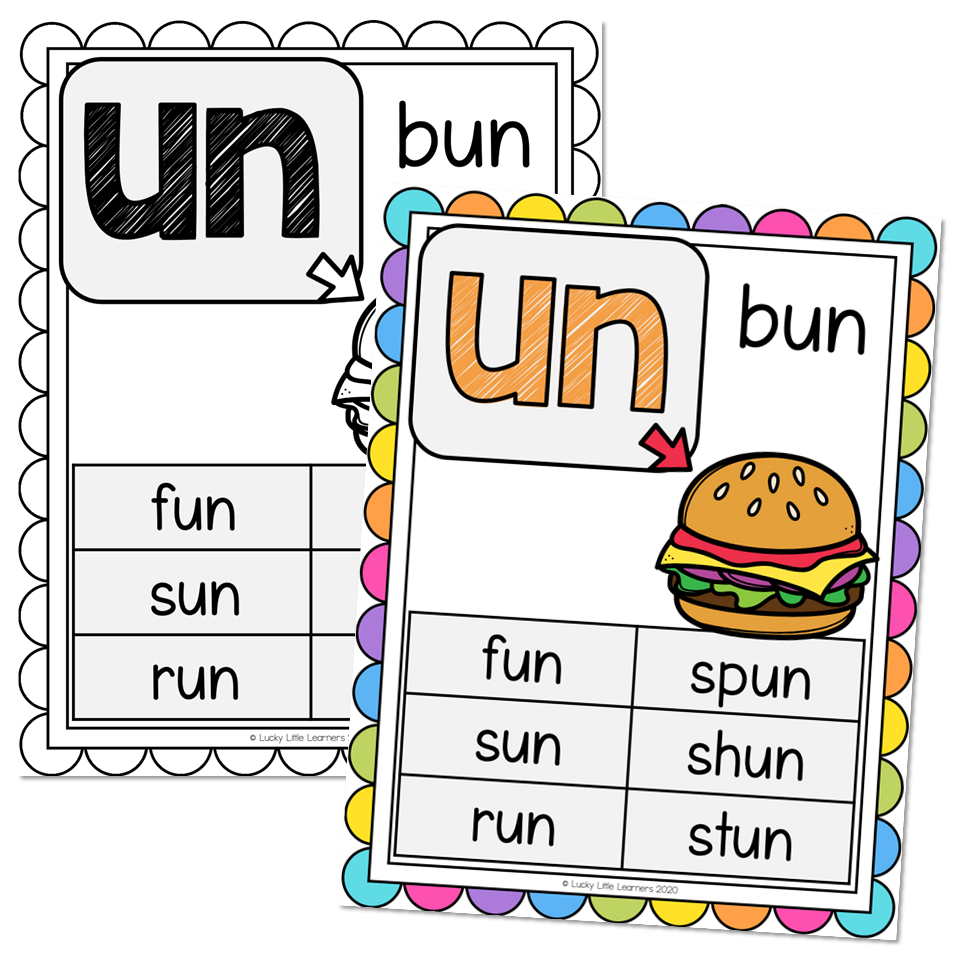 Phonics Posters -Short Vowels Posters - un - Lucky Little Learners
