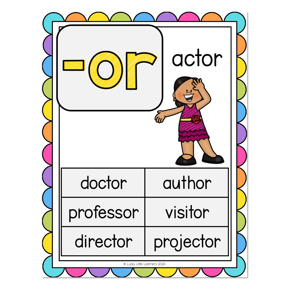Phonics Posters - Suffix -OR - Lucky Little Learners