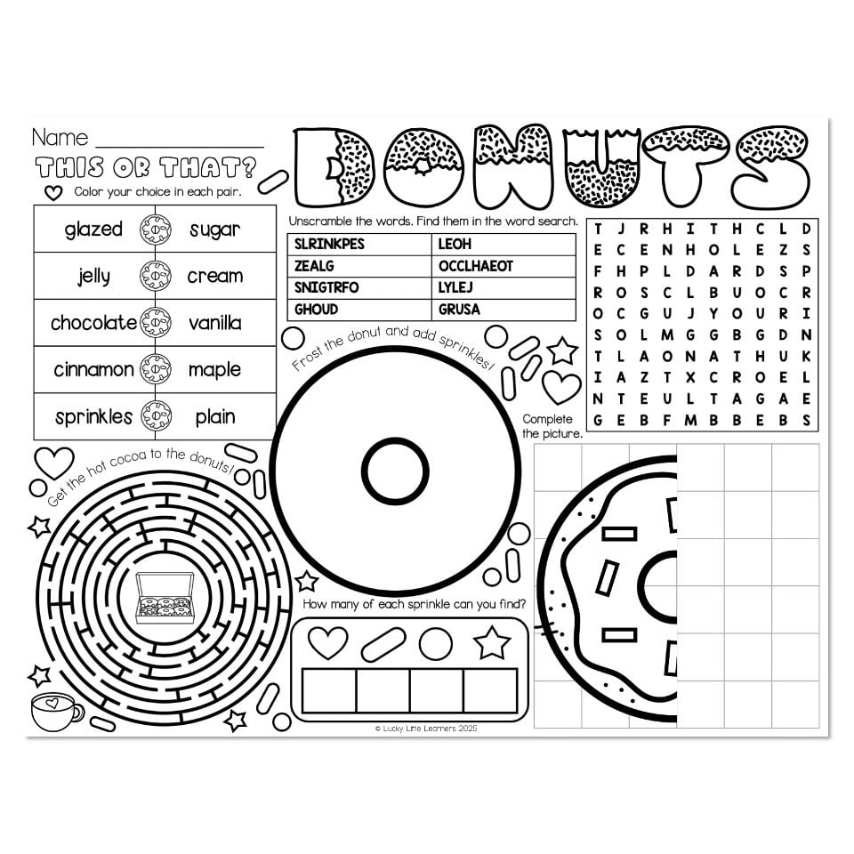 Placemat - Donuts - Lucky Little Learners