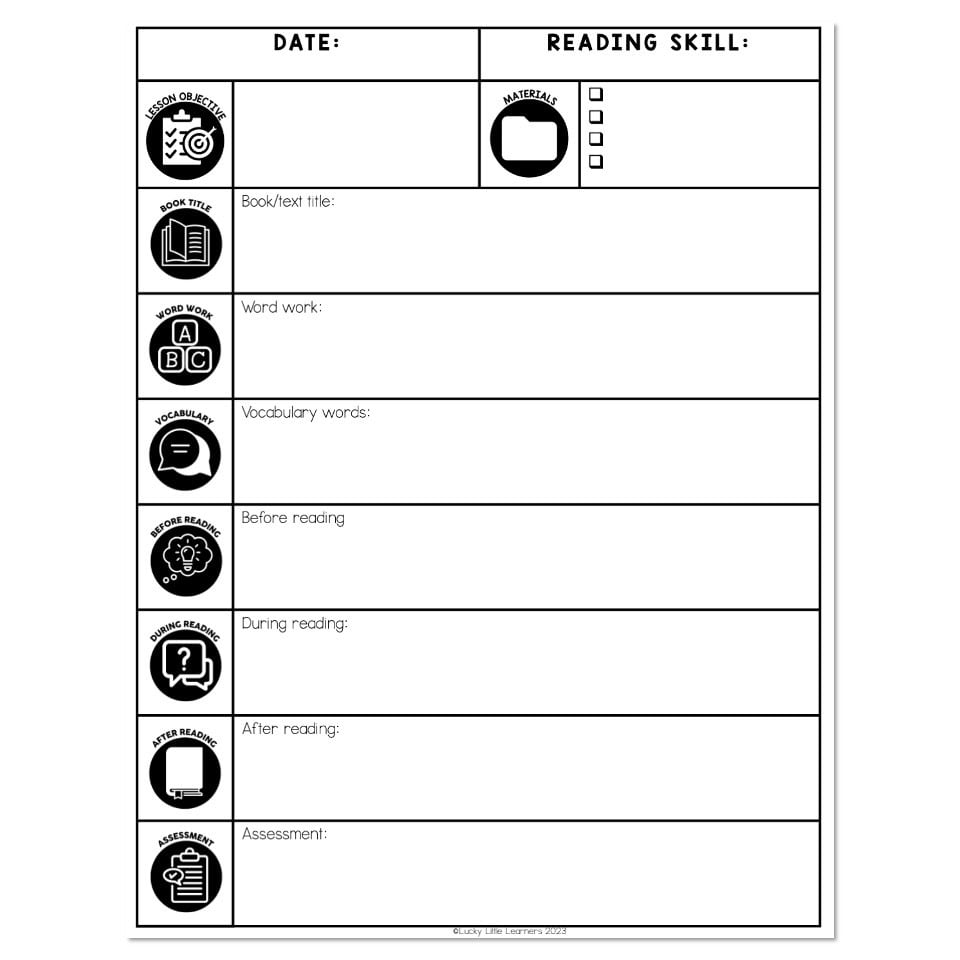 Reading Lesson Plan Template - Lucky Little Learners