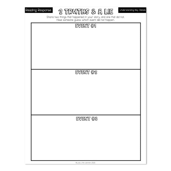 Reading Response - Understanding Key Details - 2 Truths and a Lie ...