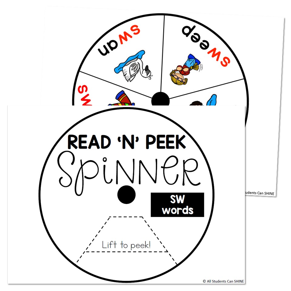 Reading and Phonics Spinners - Blends - SW - Lucky Little Learners