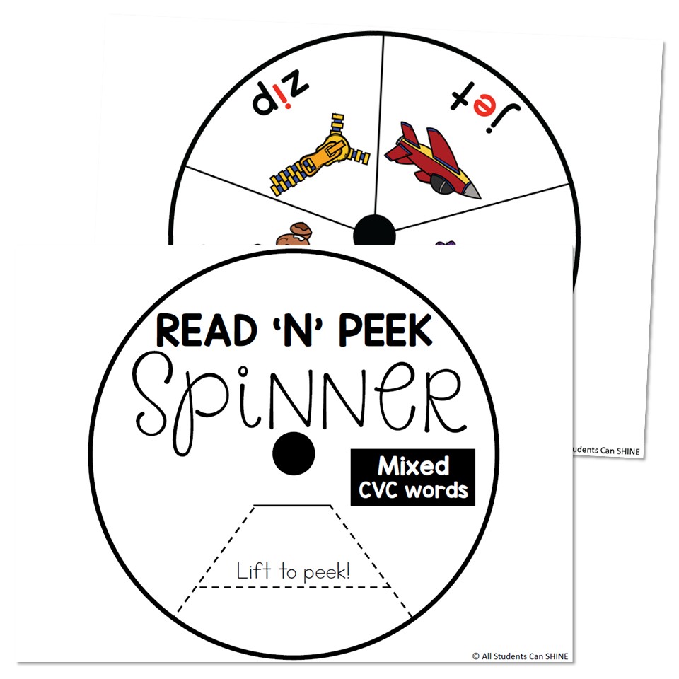 Reading and Phonics Spinners - CVC Words - Mixed - Lucky Little Learners