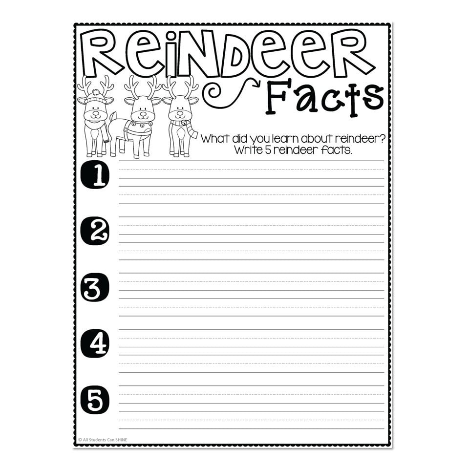 Reindeer Unit - Reindeer Facts Writing - Lucky Little Learners