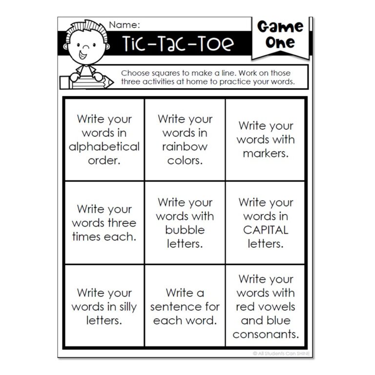 Sight Words - Tic Tac Toe Game - Lucky Little Learners