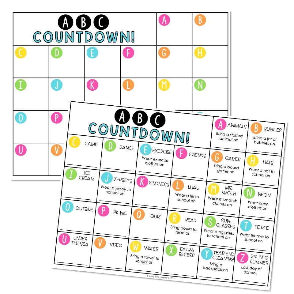 Spring Pack - End of Year Activities - ABC Countdown - Lucky Little ...