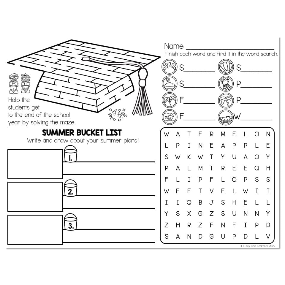 Spring Pack - End of Year Activities - Last Day of School Placemat ...