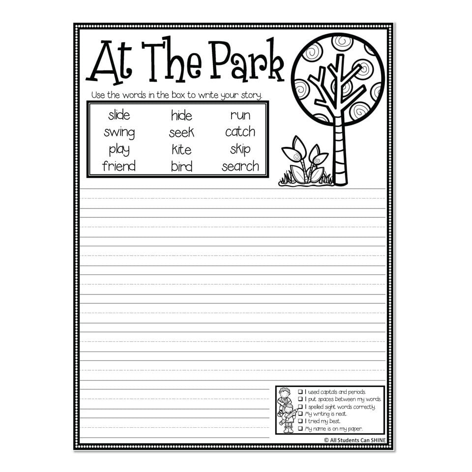 Spring Writing with Vocabulary - At the Park - Lucky Little Learners