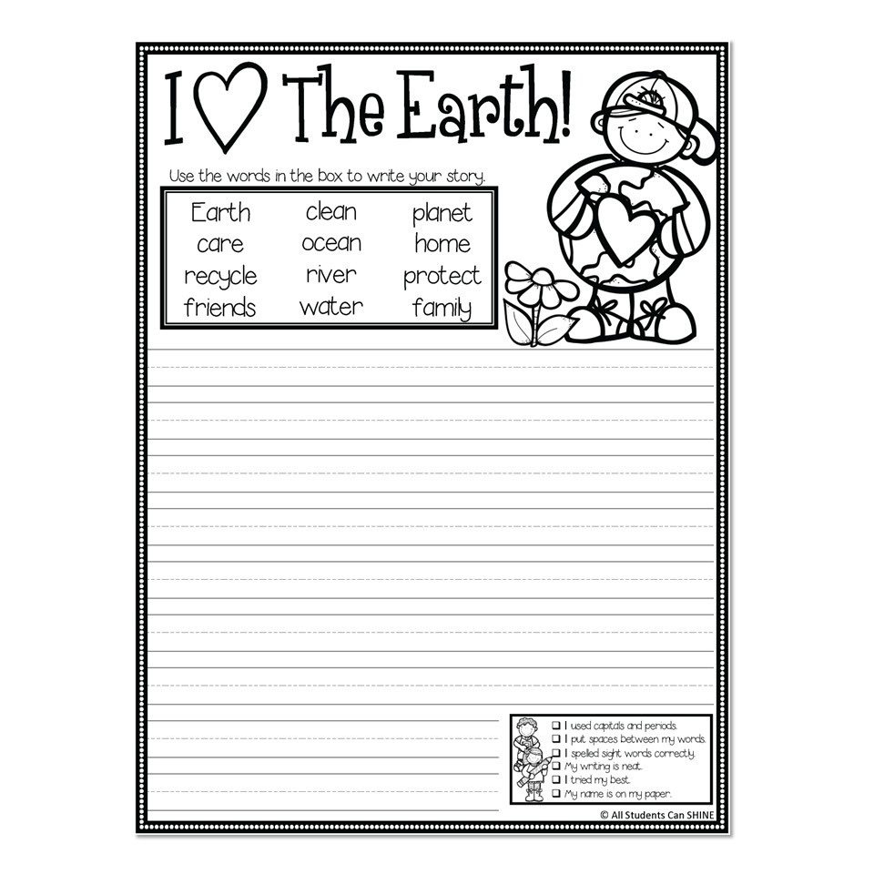 Spring Writing with Vocabulary - I Love the Earth - Lucky Little Learners
