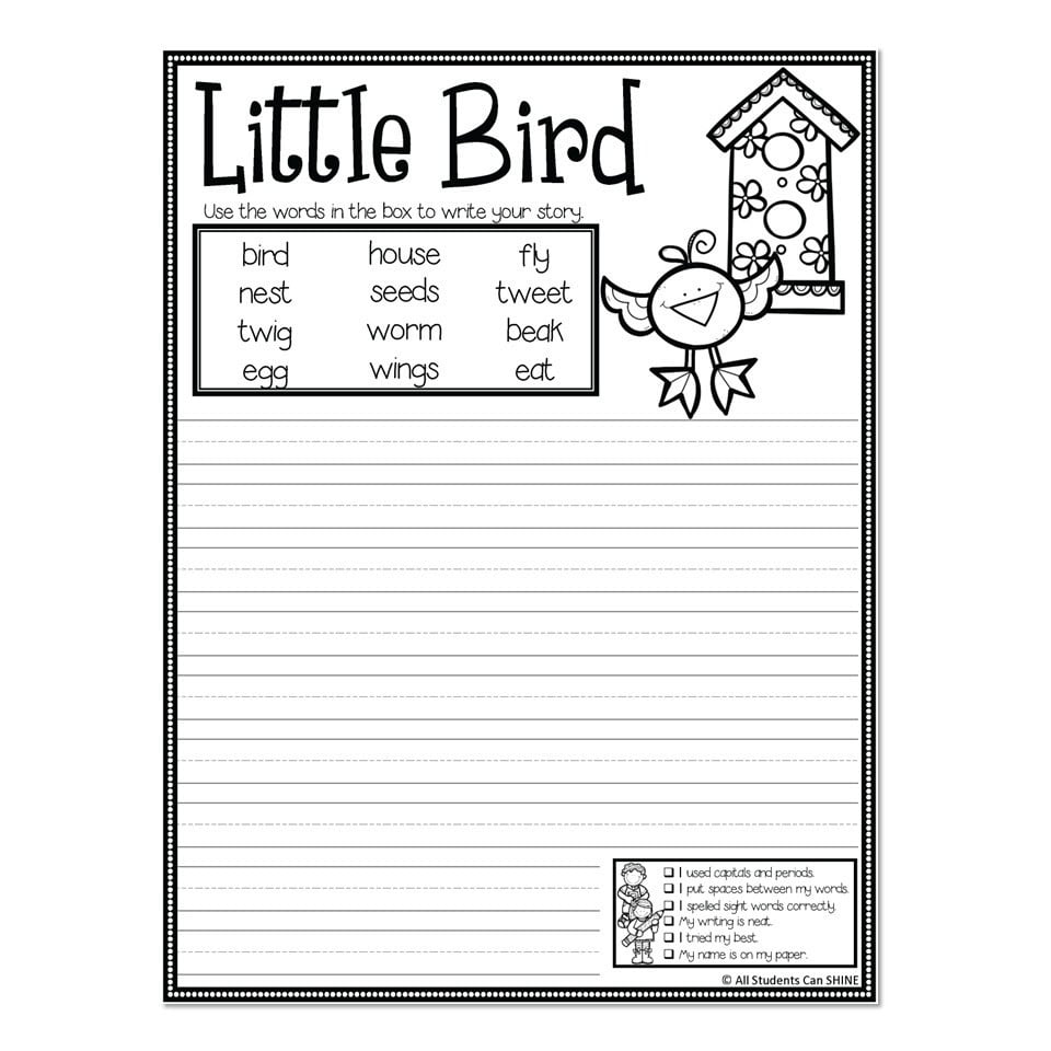 Spring Writing with Vocabulary - Little Bird - Lucky Little Learners