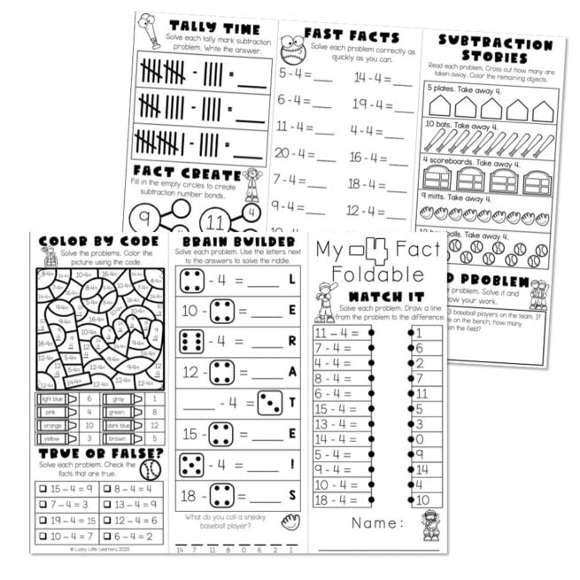 Subtraction Fact Fluency Brochure - Fact Foldable - Subtract 4 - Lucky ...