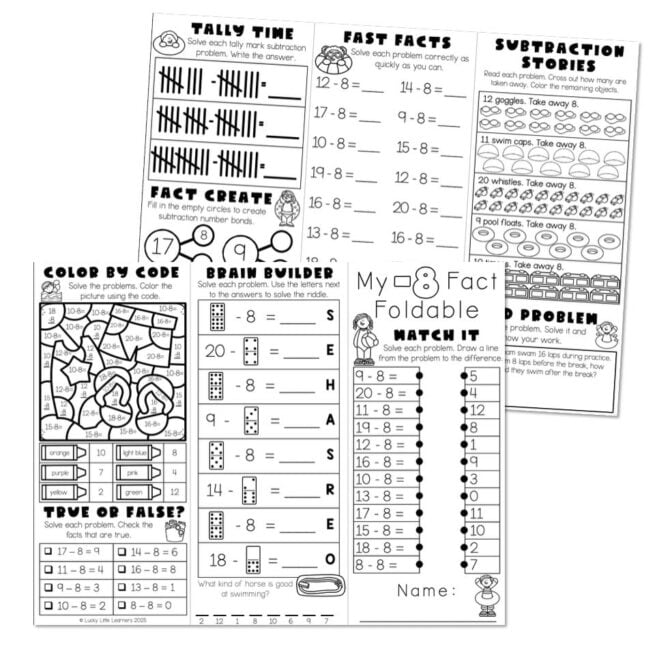 Subtraction Fact Fluency Brochure - Fact Foldable - Subtract 8 - Lucky ...