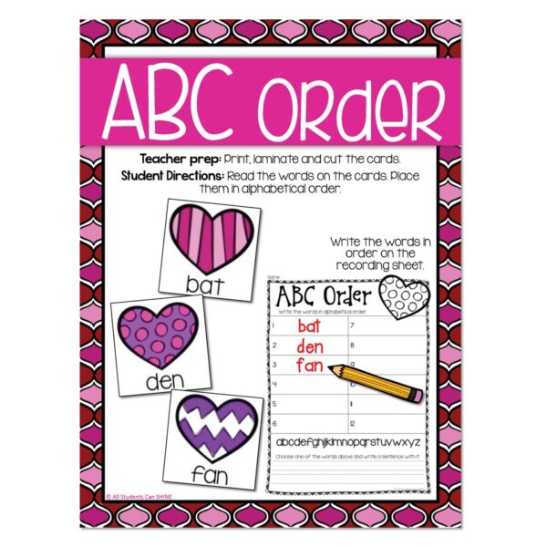 Valentine's Day Centers - Literacy - ABC Order - Lucky Little Learners