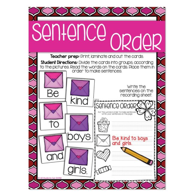 Valentine's Day Centers - Literacy - Sentence Order - Lucky Little Learners