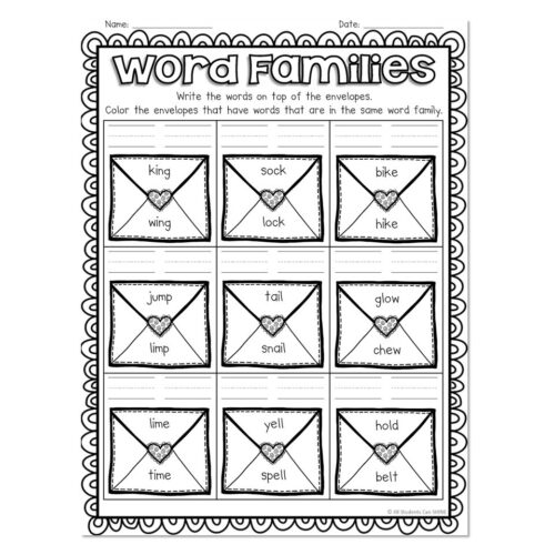Valentine's Day Printables - Literacy - Word Families - Lucky Little ...