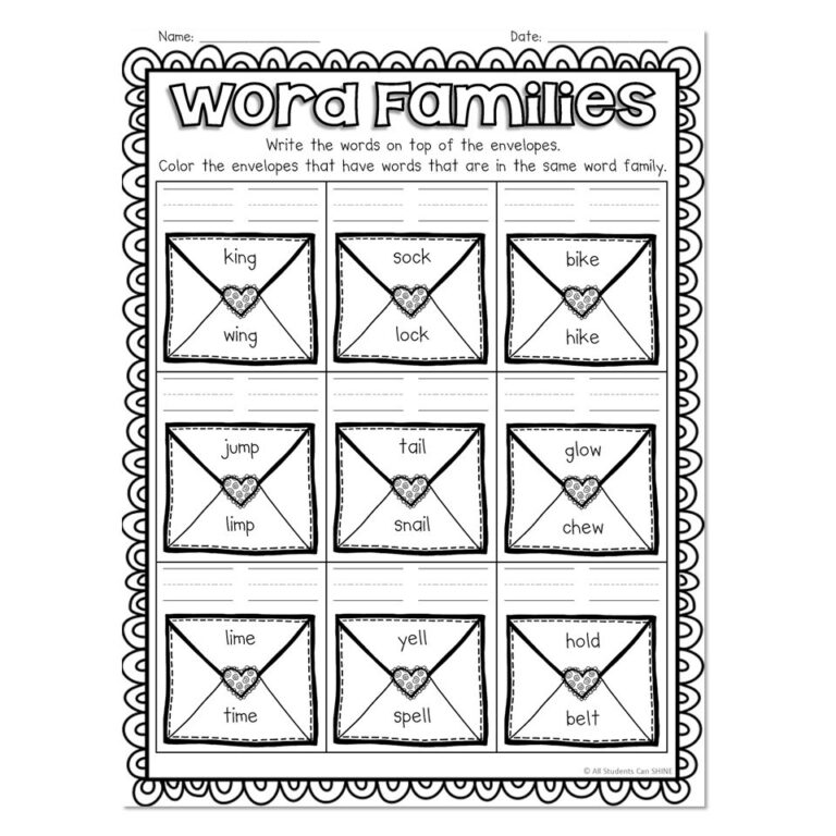 Valentine's Day Printables - Literacy - Word Families - Lucky Little ...