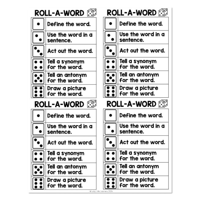 Vocabulary Activities - Roll a Word - Lucky Little Learners