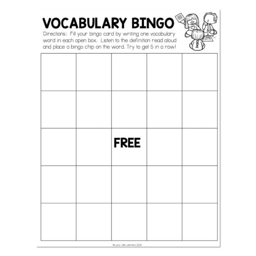 Vocabulary Activities - Vocabulary BINGO - Lucky Little Learners