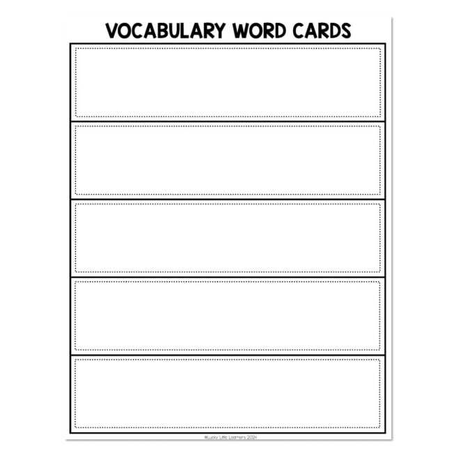 Vocabulary Activities - Word Cards - Lucky Little Learners