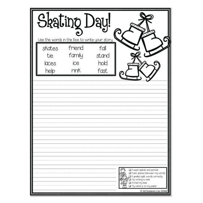 Winter Writing with Vocabulary - Skating Day - Lucky Little Learners
