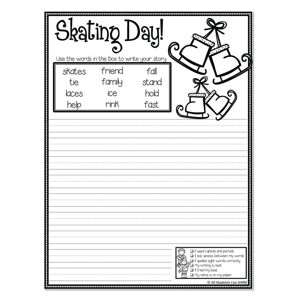 Winter Writing with Vocabulary - Skating Day - Lucky Little Learners