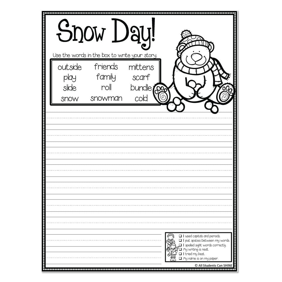 Winter Writing with Vocabulary - Snow Day - Lucky Little Learners