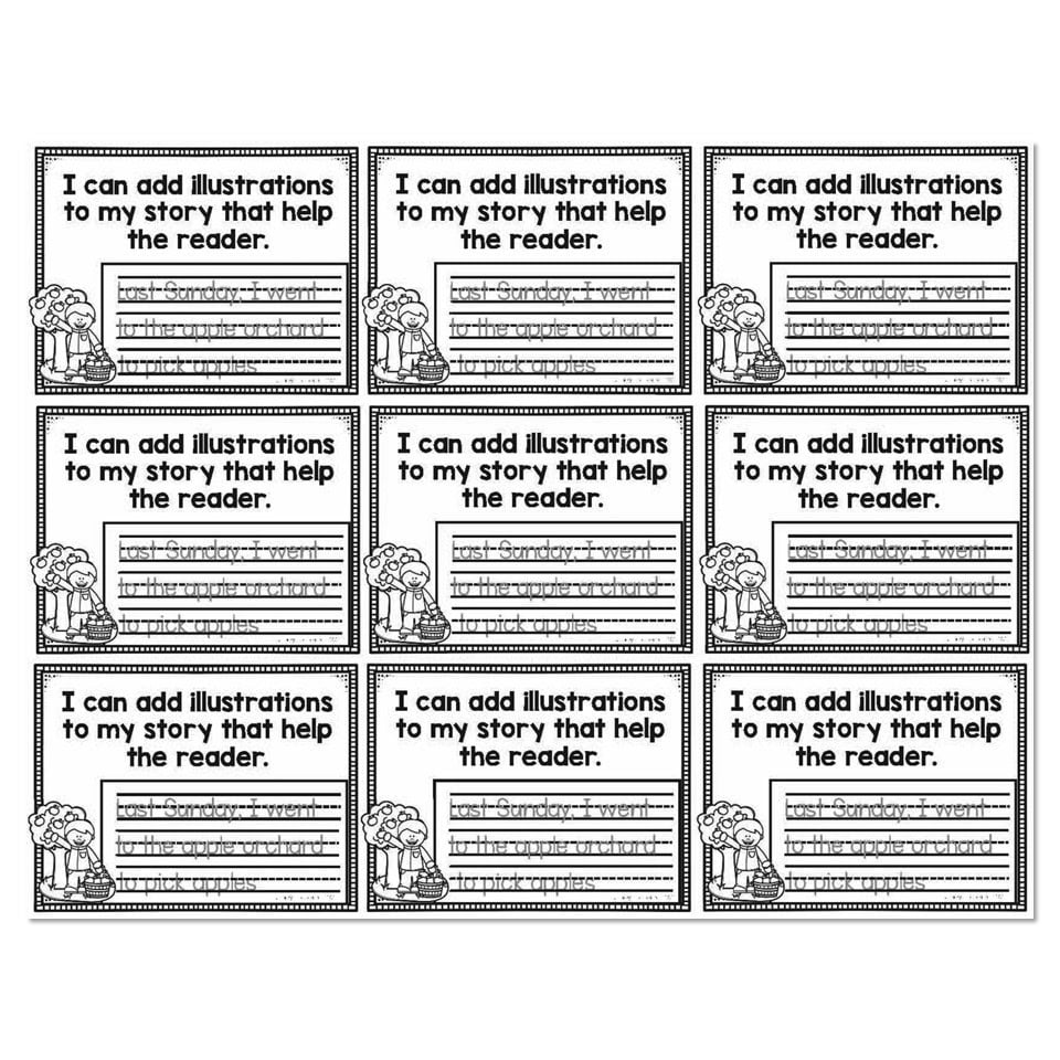 Writing Bulletin Board - Writing Goal Cards - Add Illustrations - Lucky ...