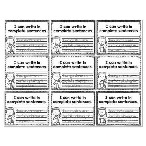Writing Bulletin Board - Writing Goal Cards - Complete Sentences ...