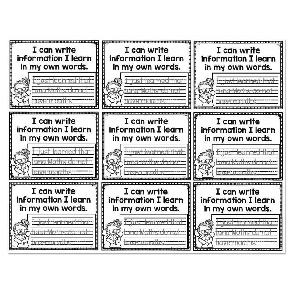 Writing Bulletin Board - Writing Goal Cards - Information Own Words ...