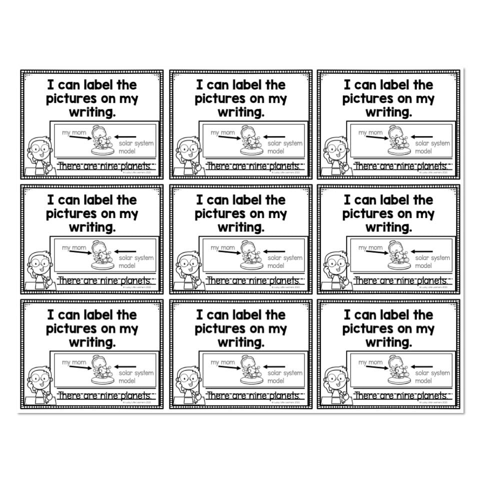 Writing Bulletin Board - Writing Goal Cards - Label Pictures - Lucky ...
