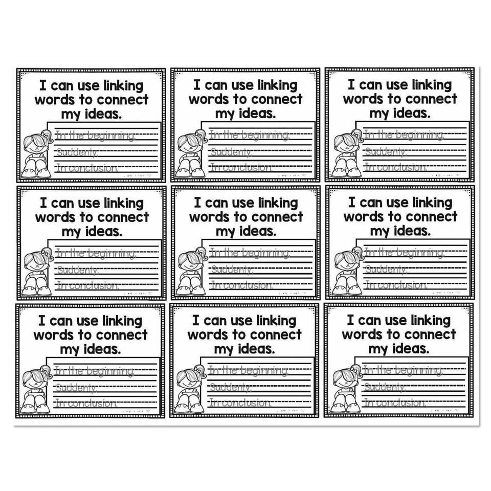 Writing Bulletin Board - Writing Goal Cards - Linking Words - Lucky ...