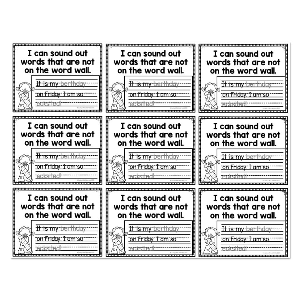 Writing Bulletin Board - Writing Goal Cards - Sound Out Words - Lucky ...