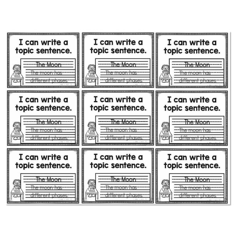 Writing Bulletin Board - Writing Goal Cards - Topic Sentence - Lucky ...