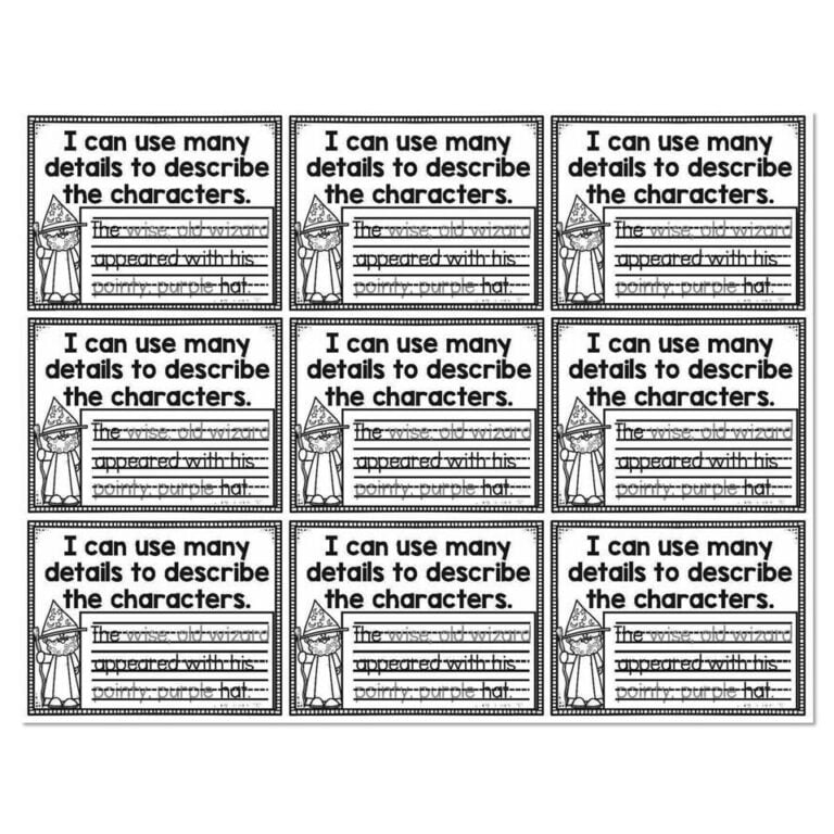 Writing Bulletin Board - Writing Goal Cards - Use Details Describe ...