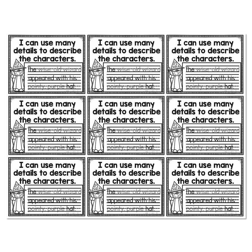 Writing Bulletin Board - Writing Goal Cards - Use Details Describe ...